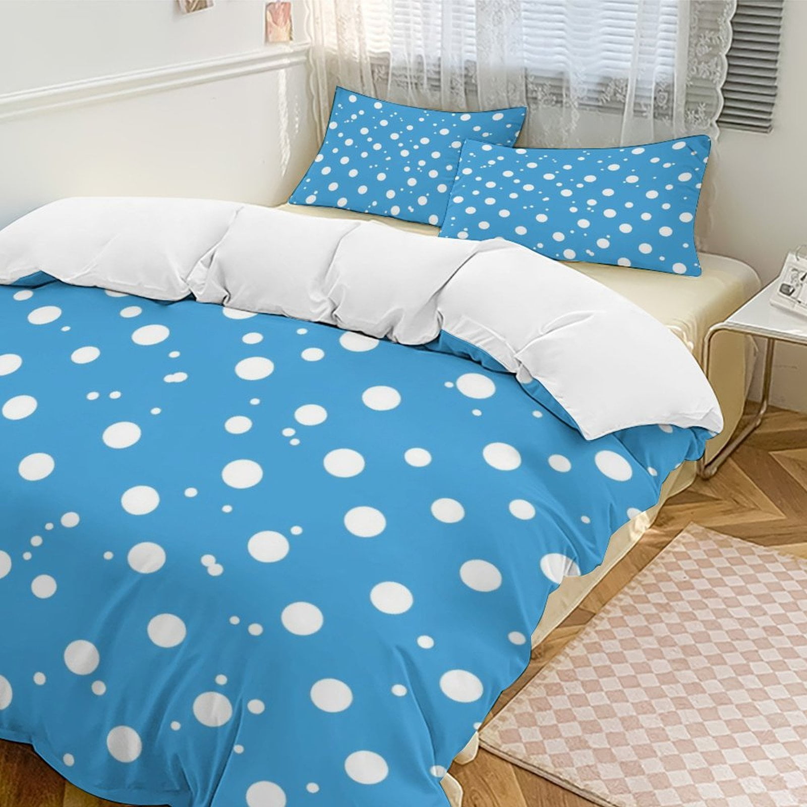 Bedding Set for Women Men Modern Blue White Polka Dots Polyester ...