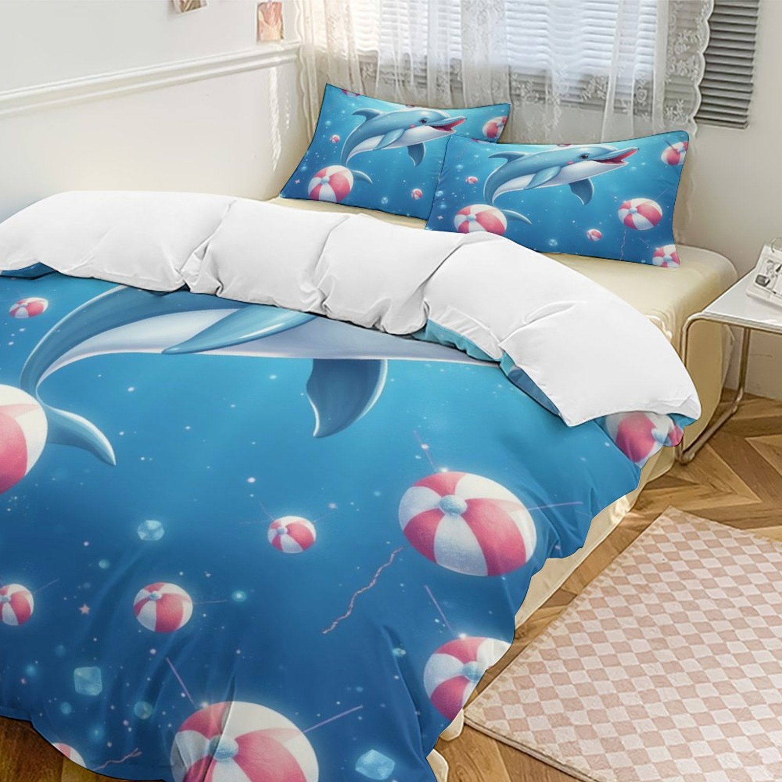 Bedding Set for Women Men Modern Dolphin Beach Balls Ocean Polyester ...
