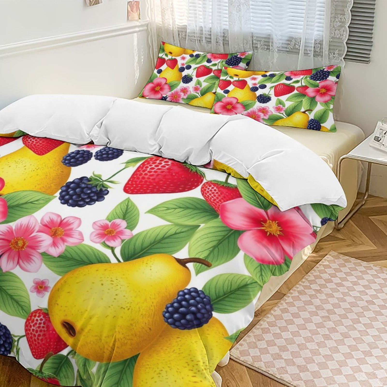 Bedding Set for Women Men Modern Fruit Floral Pattern Polyester ...