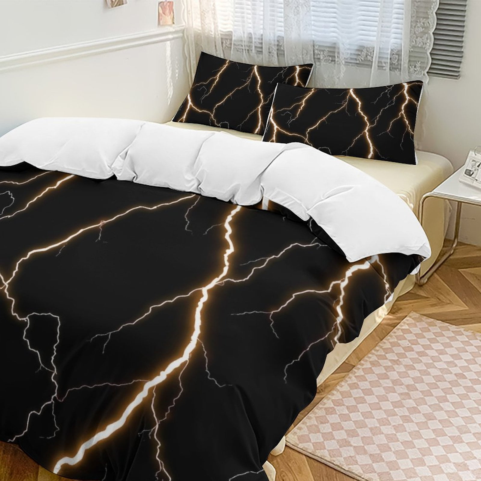 Bedding Set for Women Men Modern Golden Lightning Cracks Polyester ...