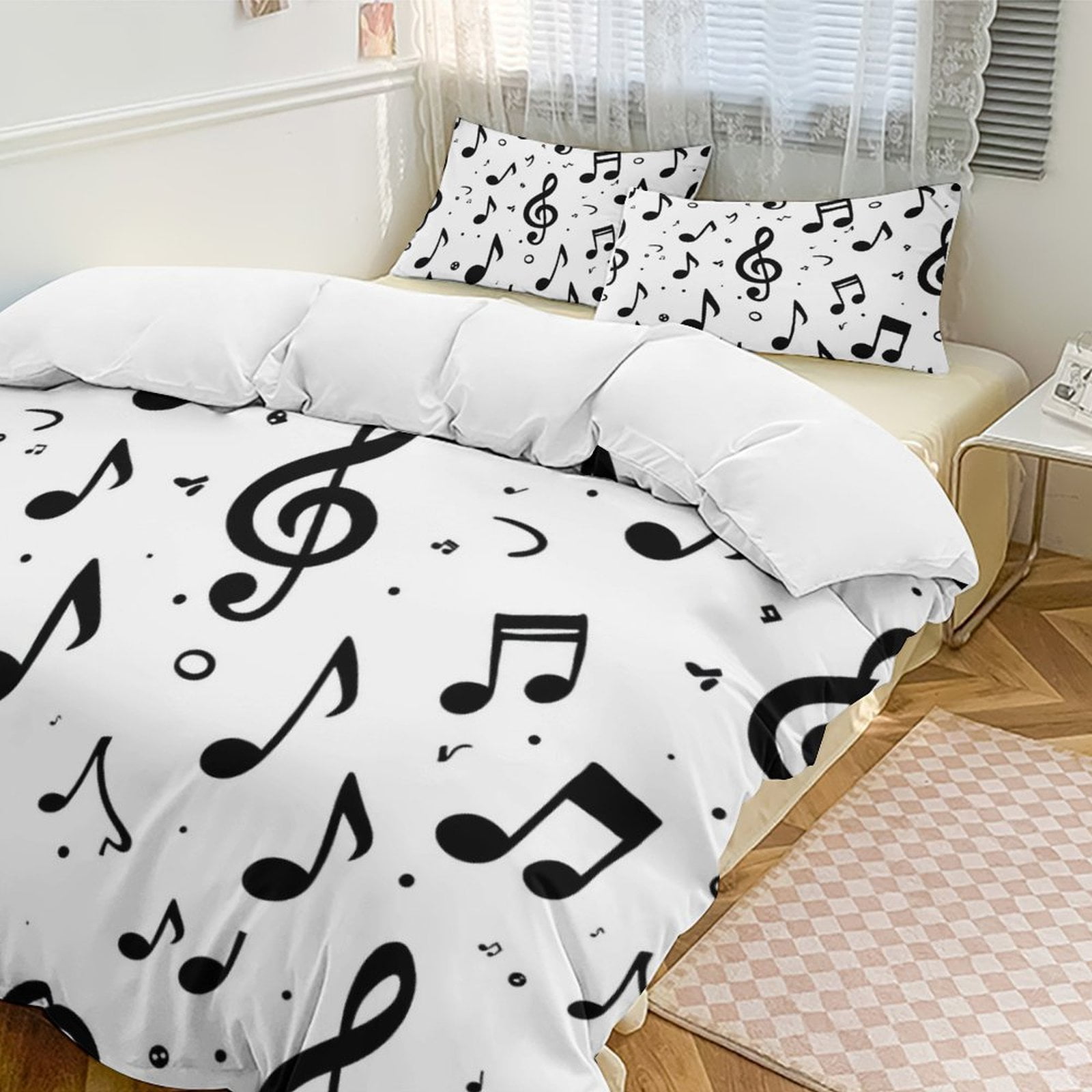 Bedding Set for Women Men Modern Musical Notes Background Polyester ...