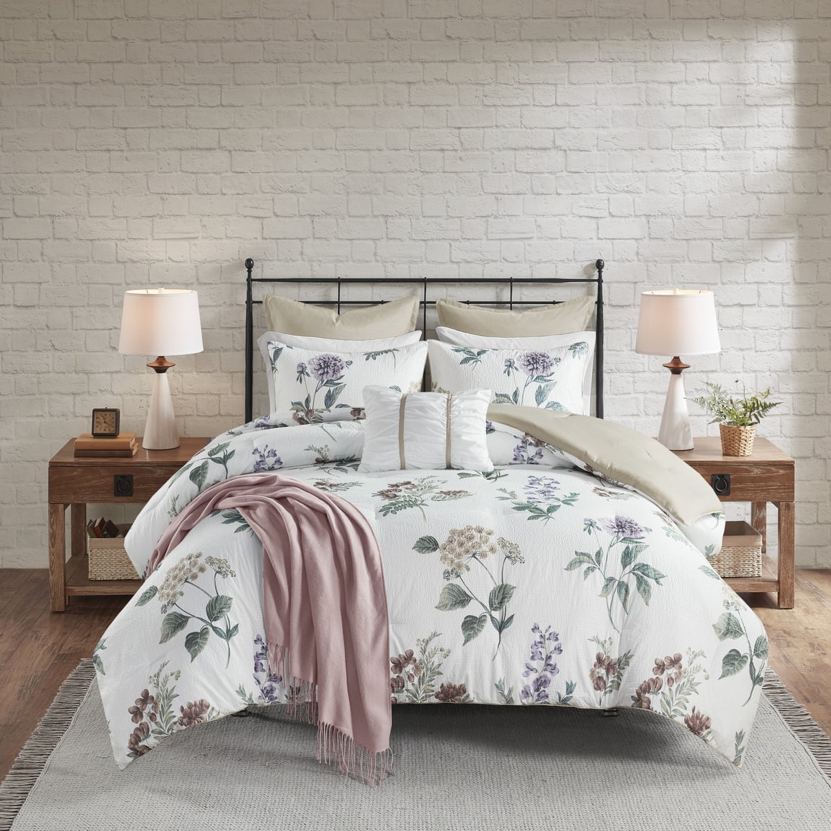 Bedding Sets 7 Piece Printed Seersucker Comforter Set with Throw ...