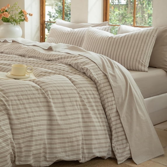 Bedding Sheet Set 4 Pcs,100% Washed Cotton Linen Like,1 Fitted Sheet,1 ...