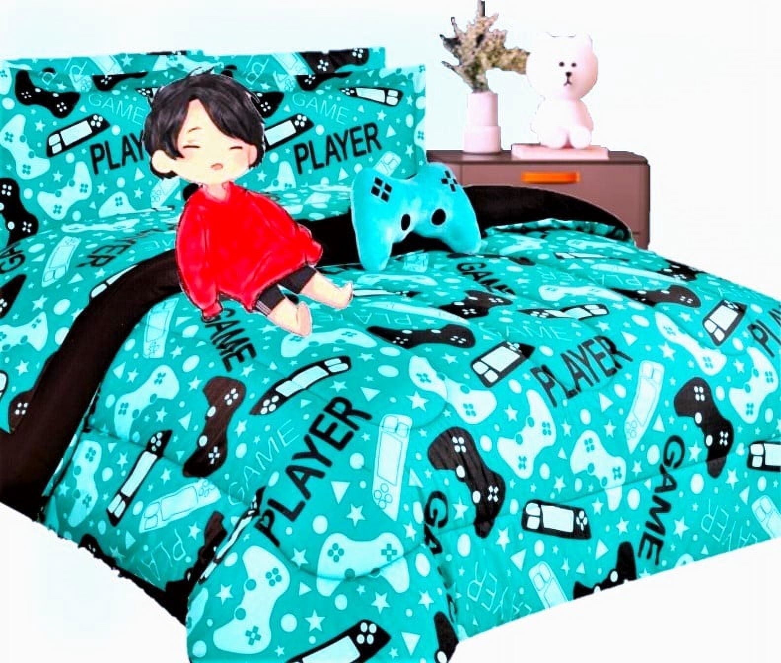 Walmart Twin Size 6pc Game Player Blue Bedding Set with Plushie Toy and ...