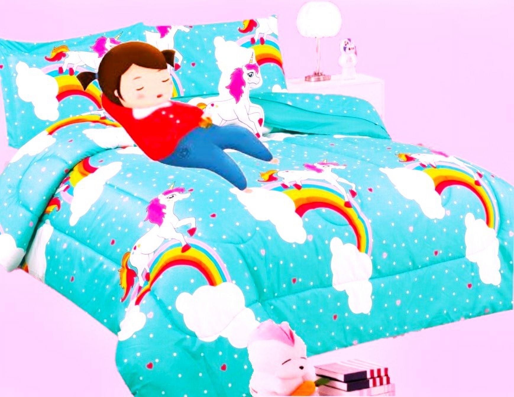 Bedding set twin 6pc unicorn mint blue complete bed in bag comforter ...