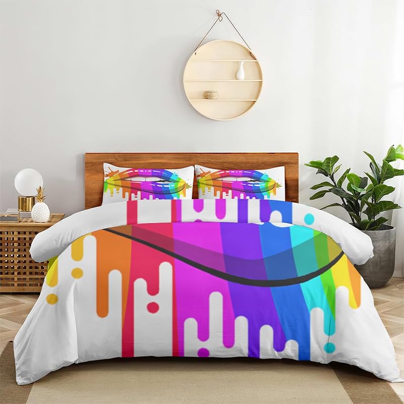 Bedding sheet bed sets-rainbow LGBT gay pride lips soft 3-pieces duvet ...