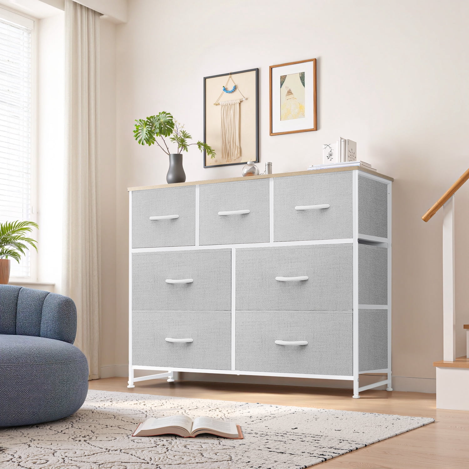 Beddle Dresser with 7 Fabric Drawers for Bedroom, Wide Storage Chest ...