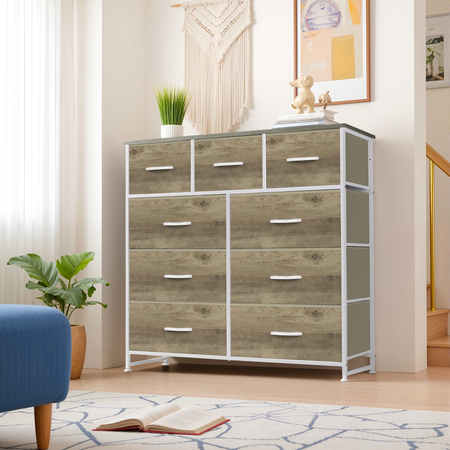 Beddle Dresser with 9 Fabric Drawers for Bedroom, Wide Storage Chest ...