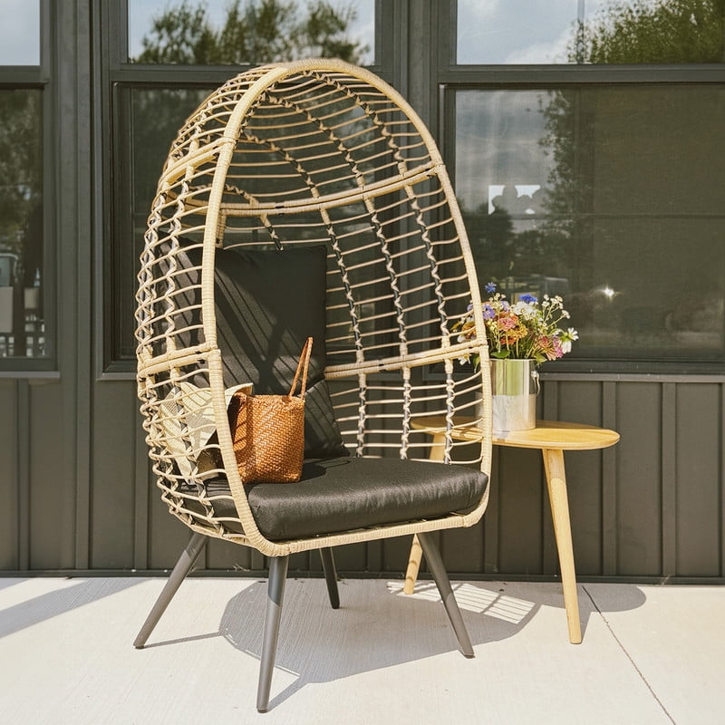 Beddle Egg Basket Chair, Large Wicker Lounger with Metal Stand ...