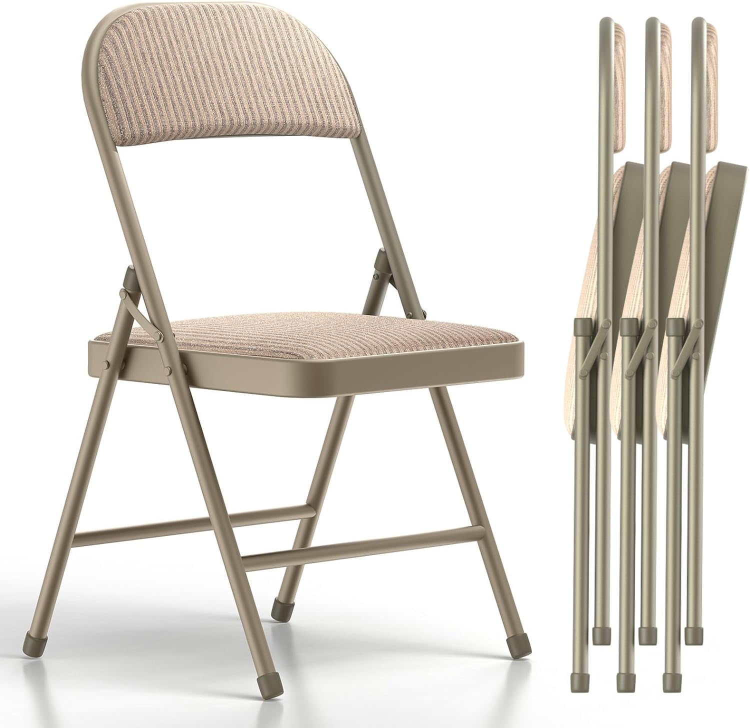 Beddle Folding Chairs, 4-Pack Fabric Padded Seat and Back Dining Chairs ...