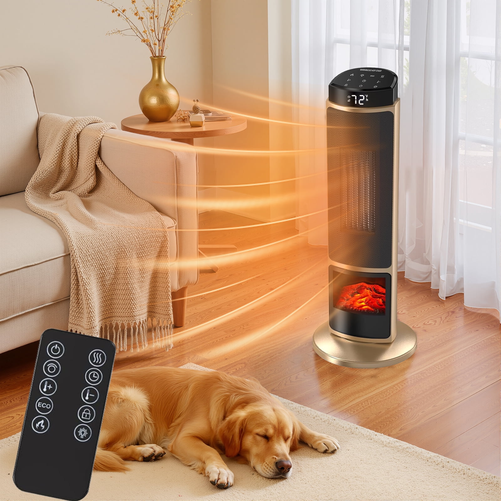 Beddle Indoor Space Heater with Remote & Thermostat, 24 inch Portable ...