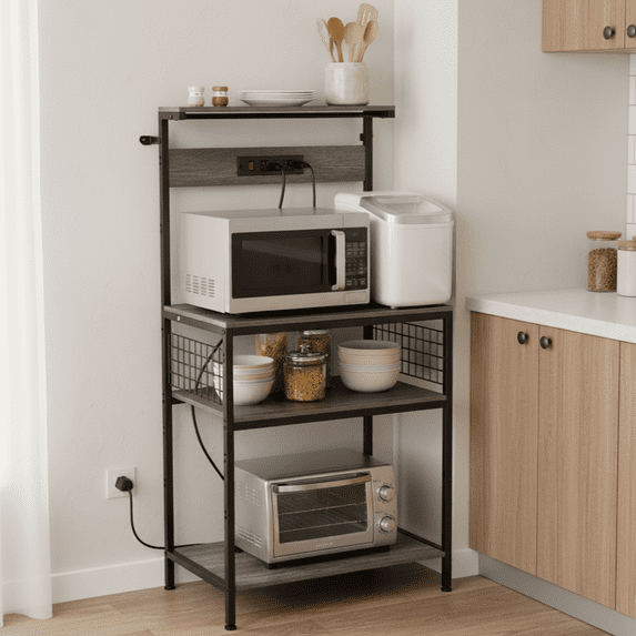 Beddle Kitchen Baker's Rack with Power Outlet, 23" Industrial 4-Tier ...