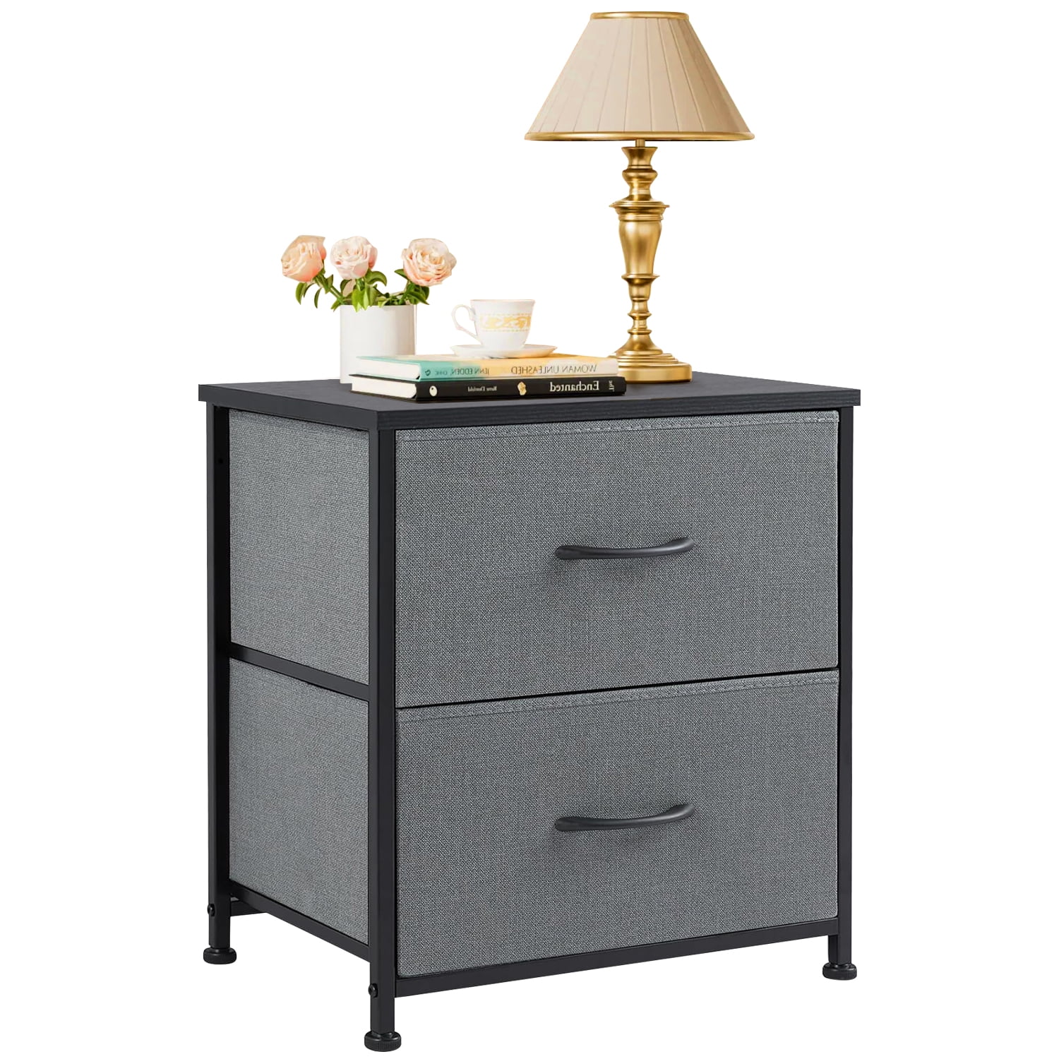 Beddle Nightstand, End Table Side Table with 2 Fabric Drawers Bedside ...