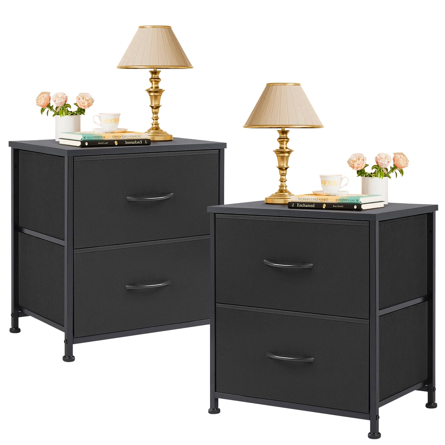 Beddle Nightstand Set of 2, End Table Side Table with 2 Fabric Drawers ...