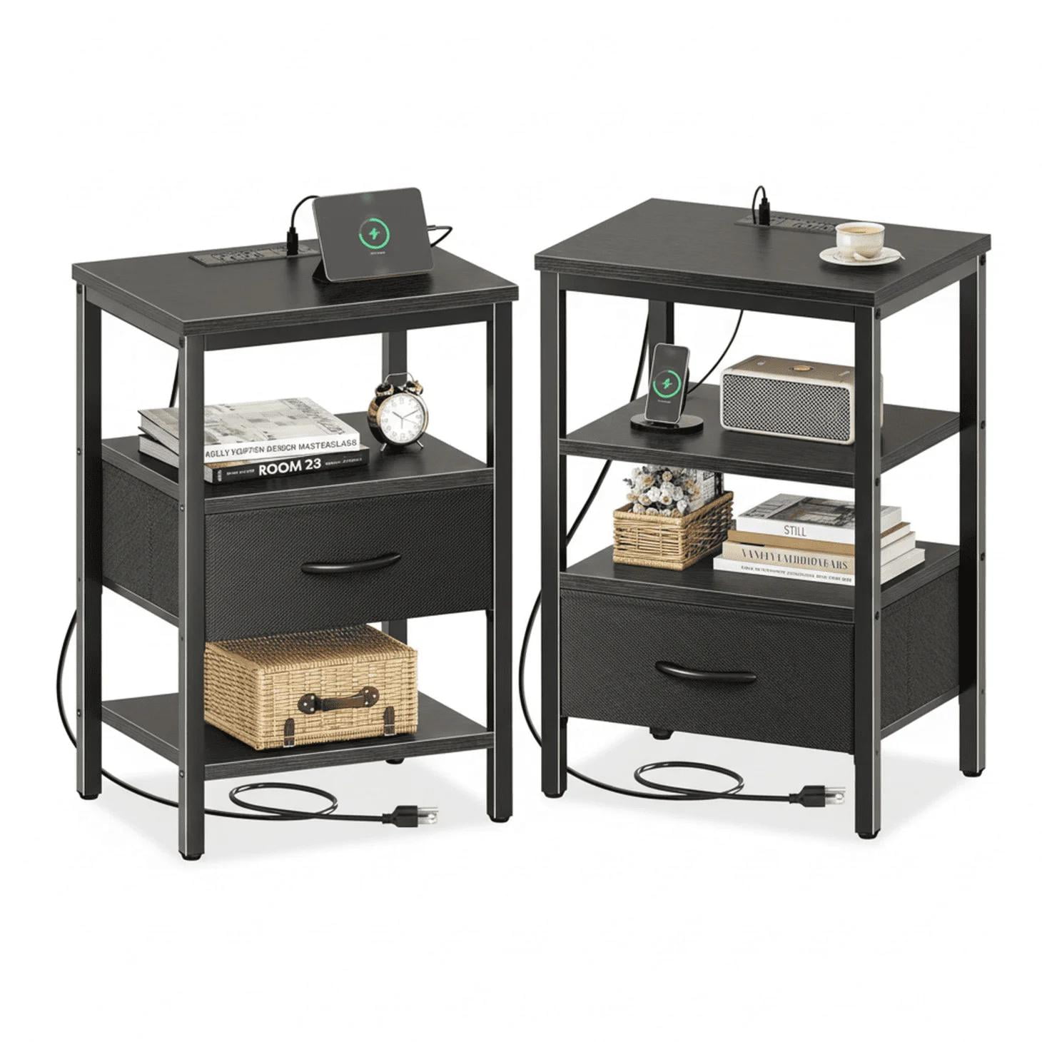 Beddle Nightstand with Charging Station, LED Bedside Table with 1 ...