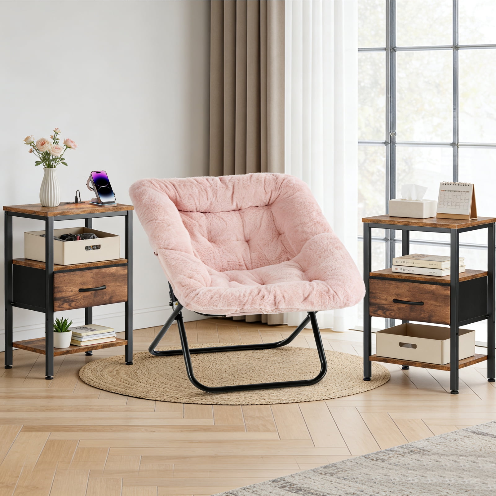 Beddle Nightstand with Charging Station, LED Bedside Table with 1 ...