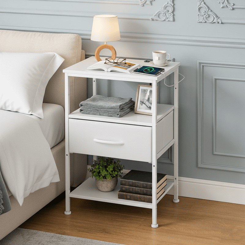 Beddle Nightstand with Charging Station, LED Bedside Table with 1 ...