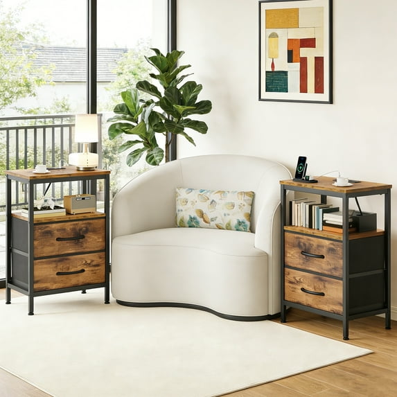 Beddle Nightstand with Charging Station, LED Bedside Table with 2 ...