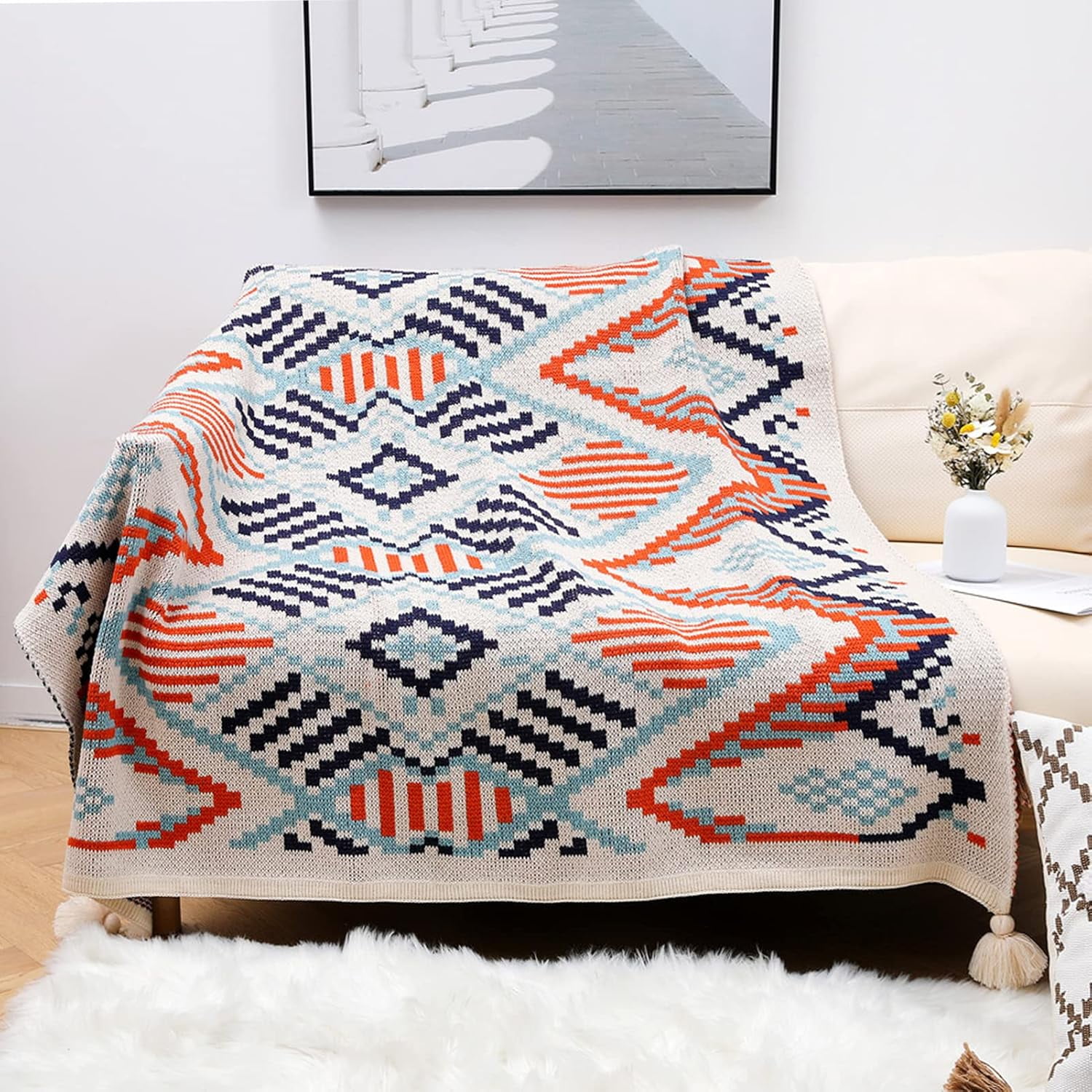 Bedduvit Boho Throw Blanket for Couch, Soft Boho Blanket Wiz Tassels ...