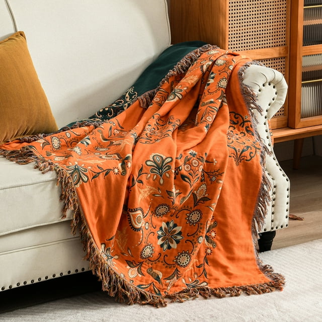 Free Shipping! Bedduvit Orange Bohemian Throw Blanket for Couch - 100% ...