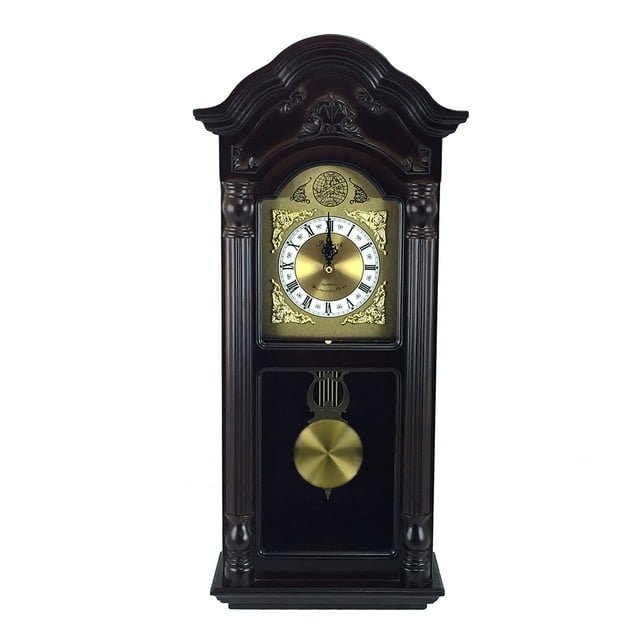 Bedford Clock Collection 25.5" Antique Mahogany Cherry Oak Chiming Wall ...