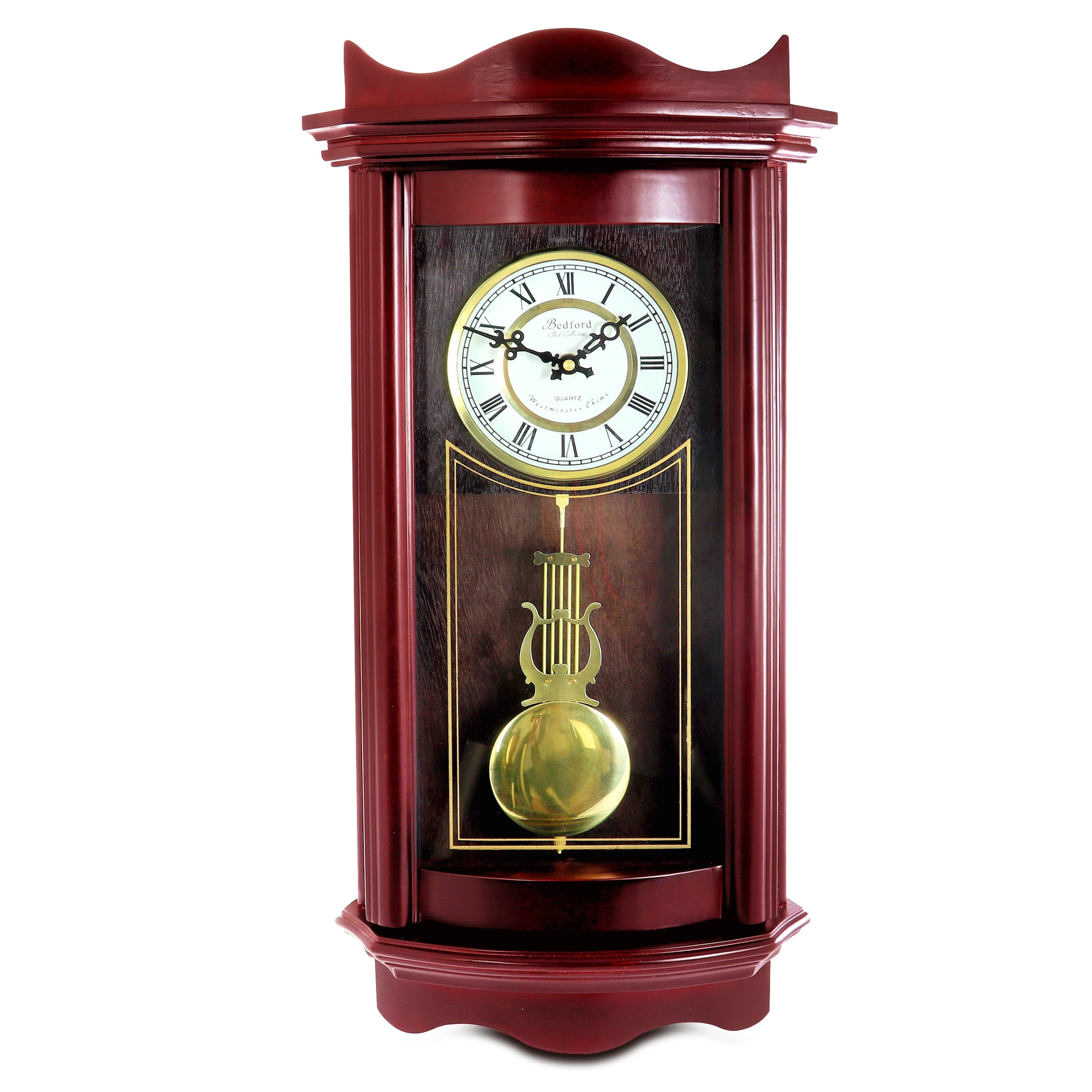 Bedford Clock Collection Decorative Wall Clock with Pendulum in Cherry ...