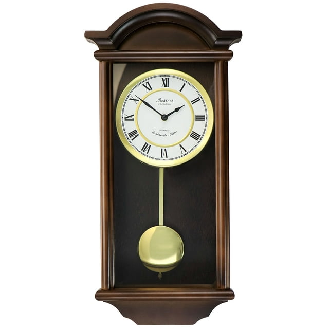 Bedford Clock Collection George 22 inch Chestnut Brown Wood Chiming ...