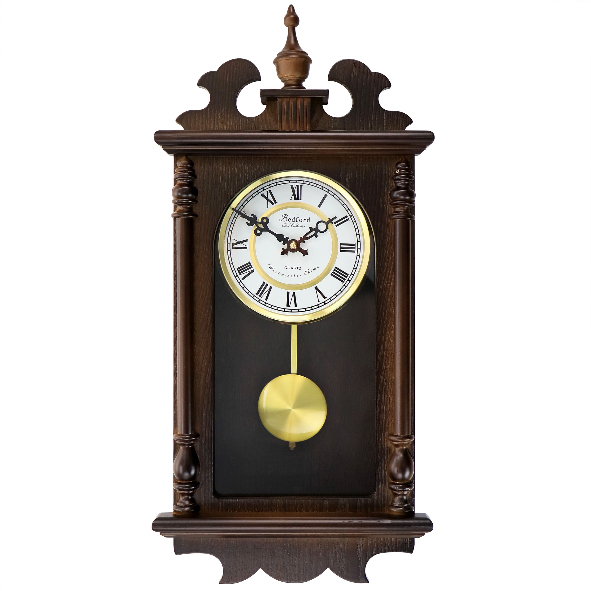 Bedford Clock Collection Leo 21 Inch Chestnut Brown Wood Chiming ...
