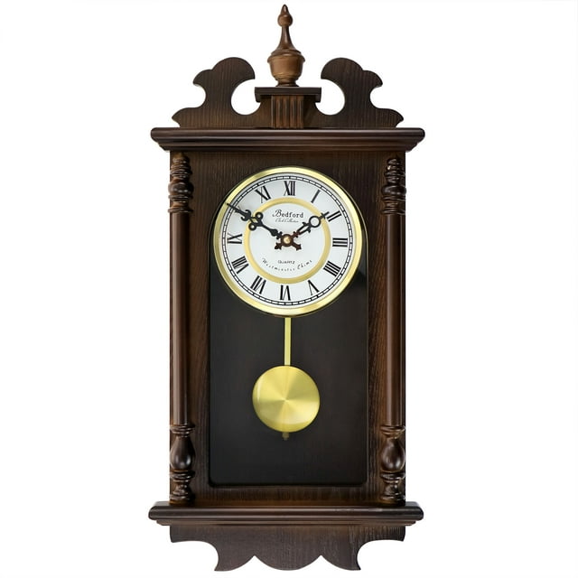 Bedford Clock Collection Leo 21 Inch Chestnut Brown Wood Chiming ...
