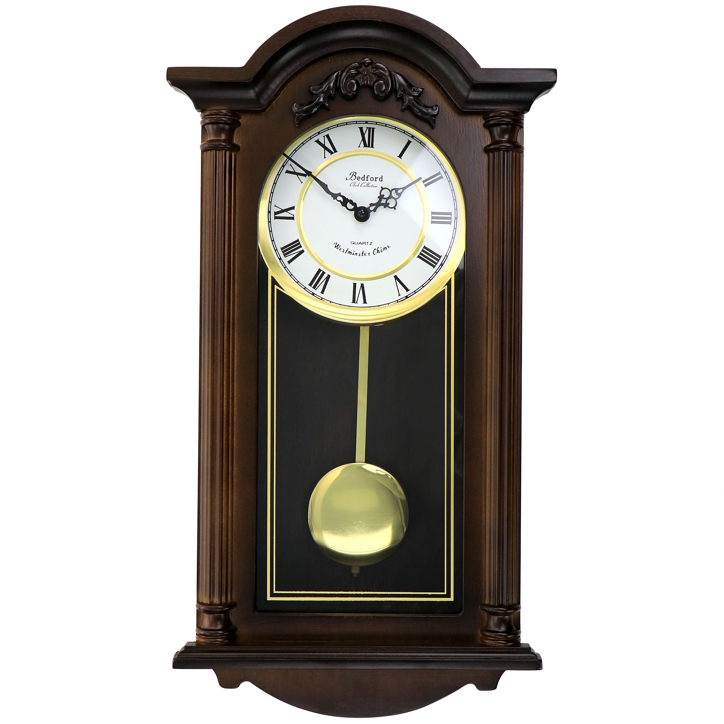 Bedford Clock Collection Noah 22 inch Chestnut Brown Wood Chiming ...