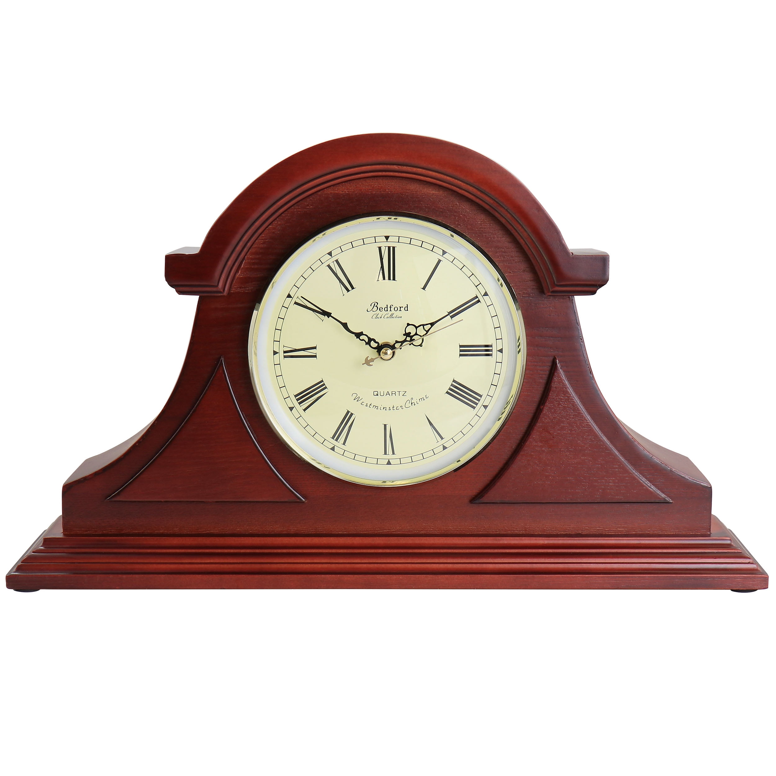 Bedford Clock Collection Redwood Tambour Mantel Clock with Chimes ...