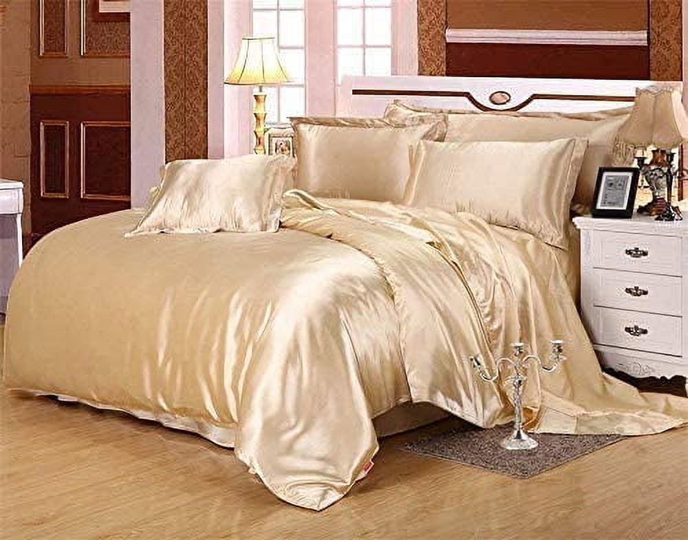 Bedify Bedding 100% Pure Silk Satin Duvet with Fitted Set 4 Pcs Silk ...