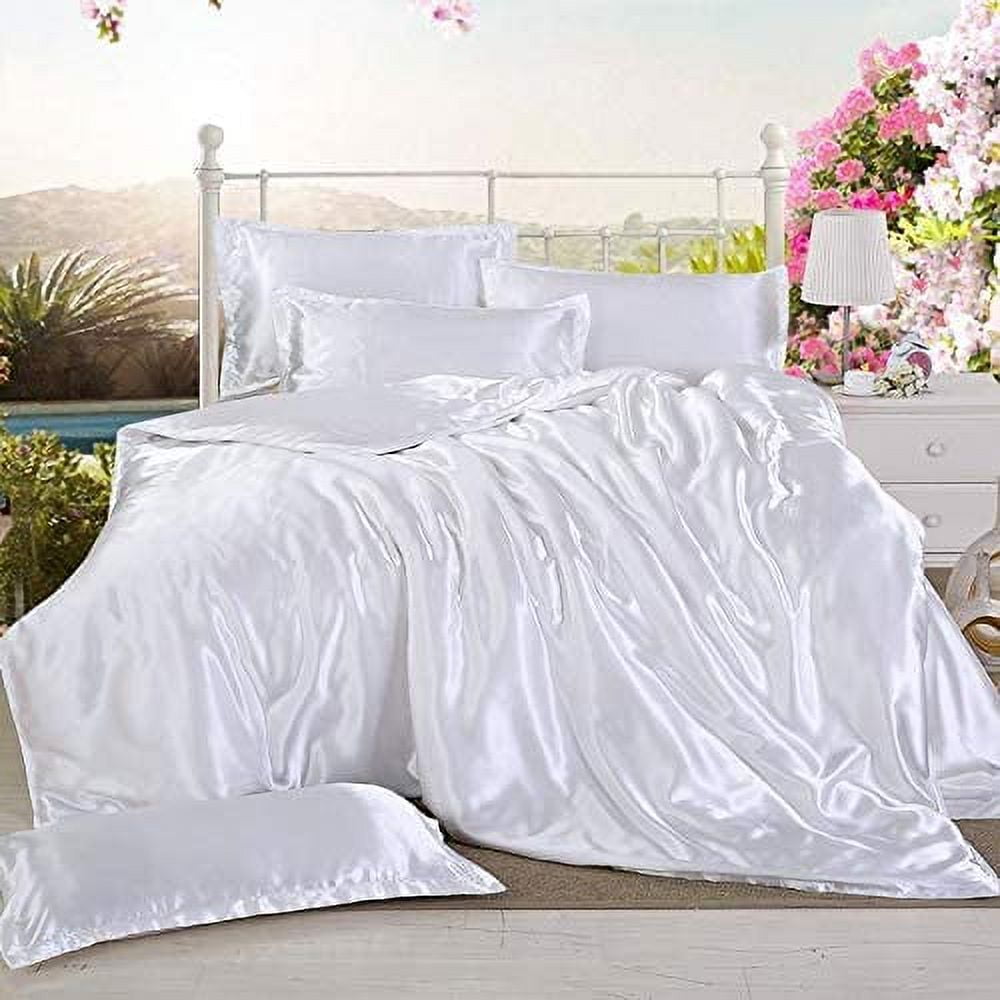 Bedify Bedding 100% Pure Silk Satin Duvet with Fitted Set 4 Pcs Silk ...