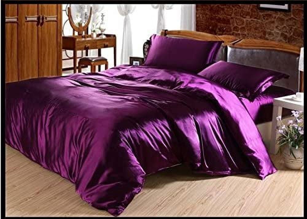 Bedify Bedding 100% Pure Silk Satin Duvet with Fitted Set 4 Pcs Silk ...