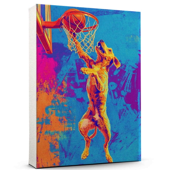 Bedlington Terrier Dog Playing Basketball Stretched Canvas Size 8x12 ...