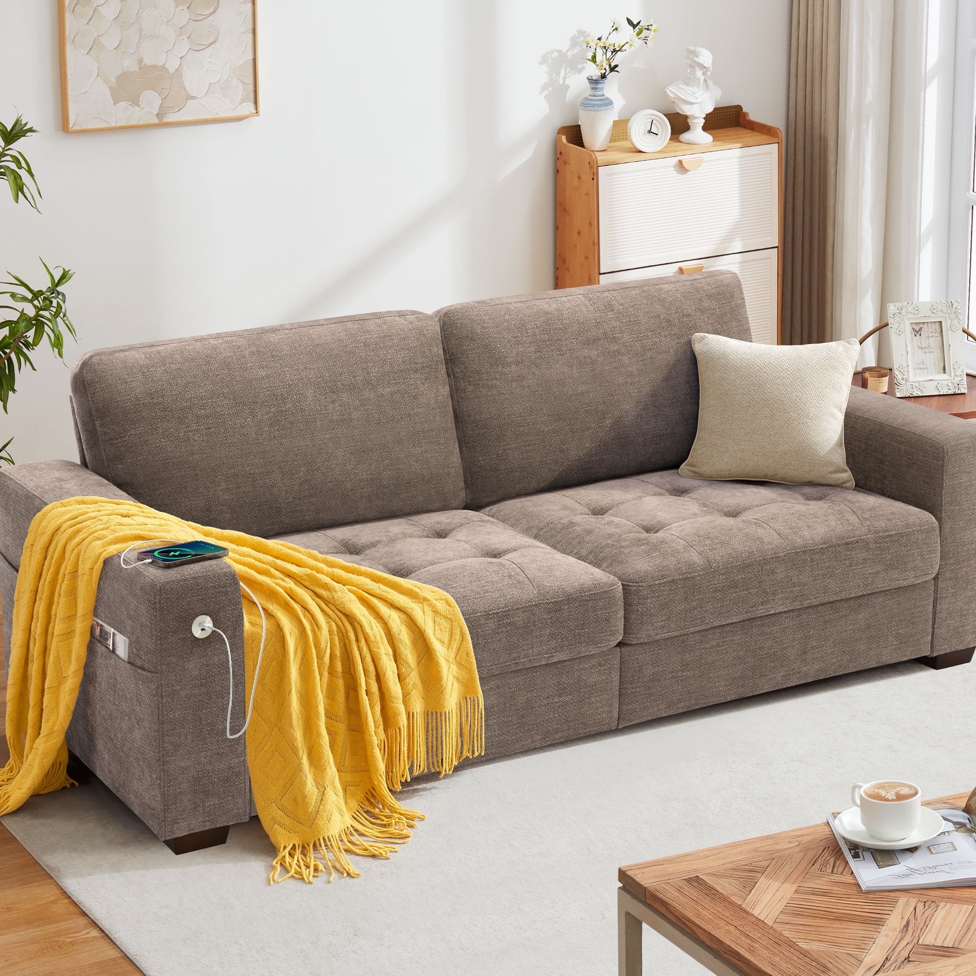 Bedluxury 89'' Comfy Sofa Couch for Living Room, Modern Deep Seat Couch ...