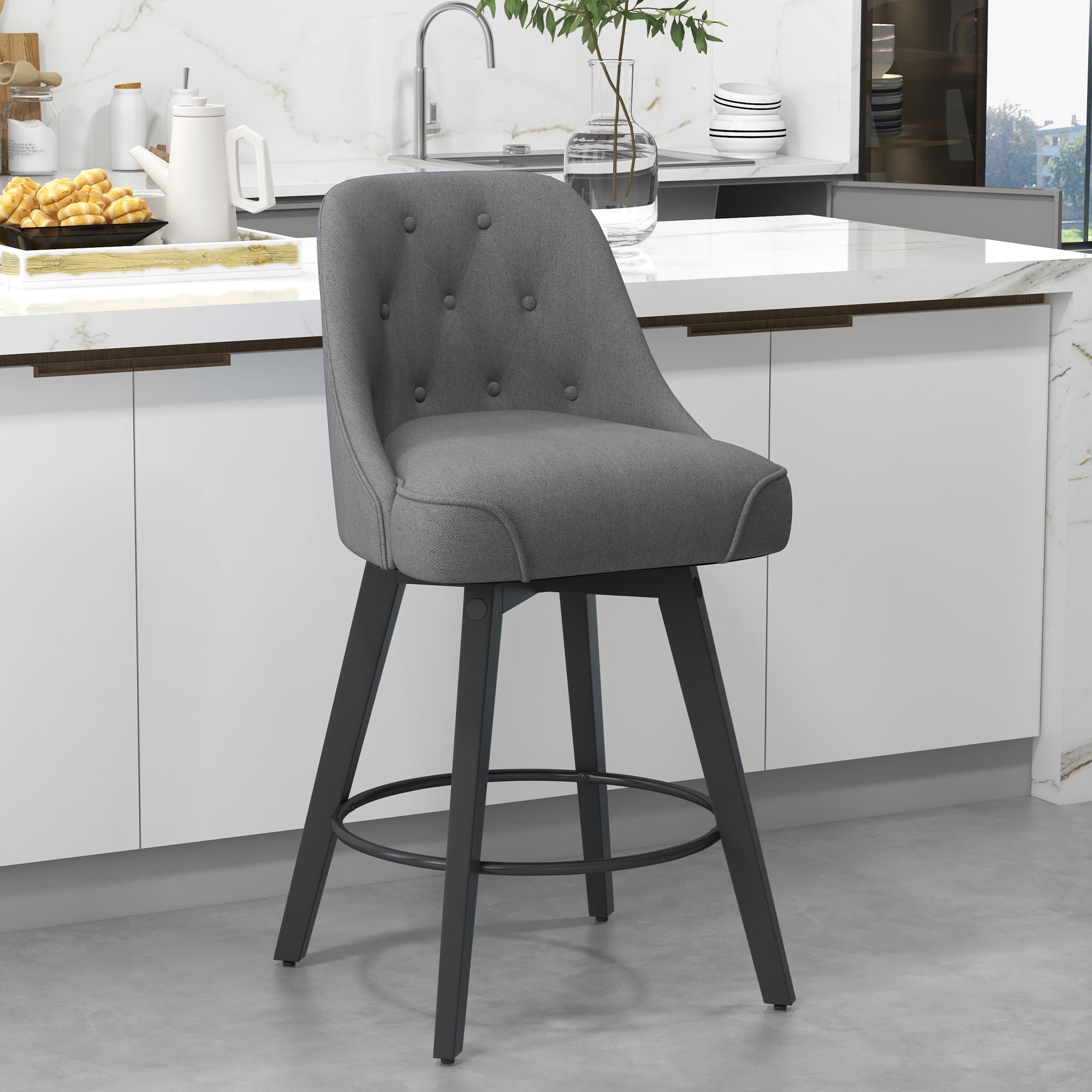 BedLuxury Counter Height Swivel Bar Stools, 360° Rotation, Linen Fabric ...