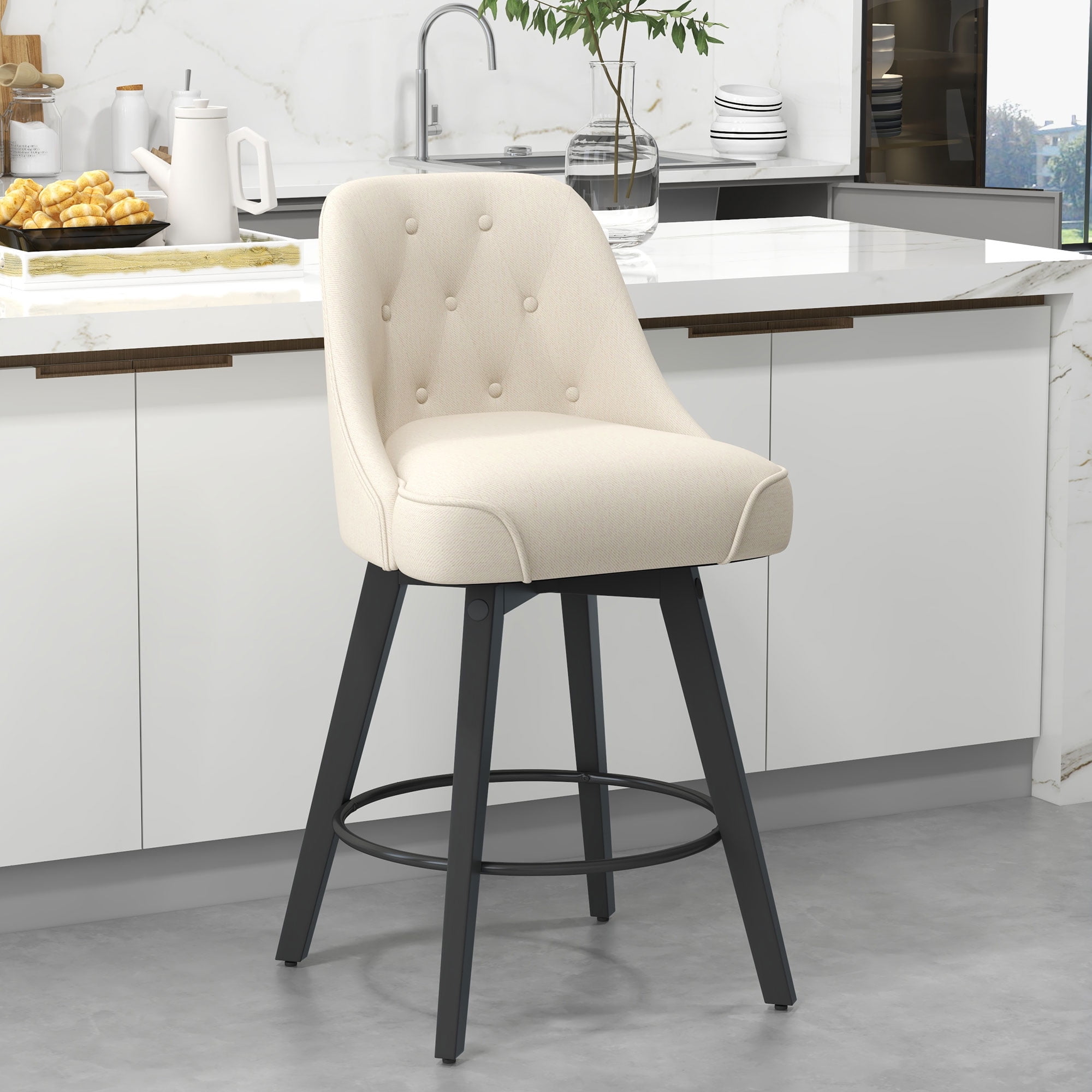 Bedluxury Modern Swivel Bar Stools,Linen Upholstered Counter Height Bar ...