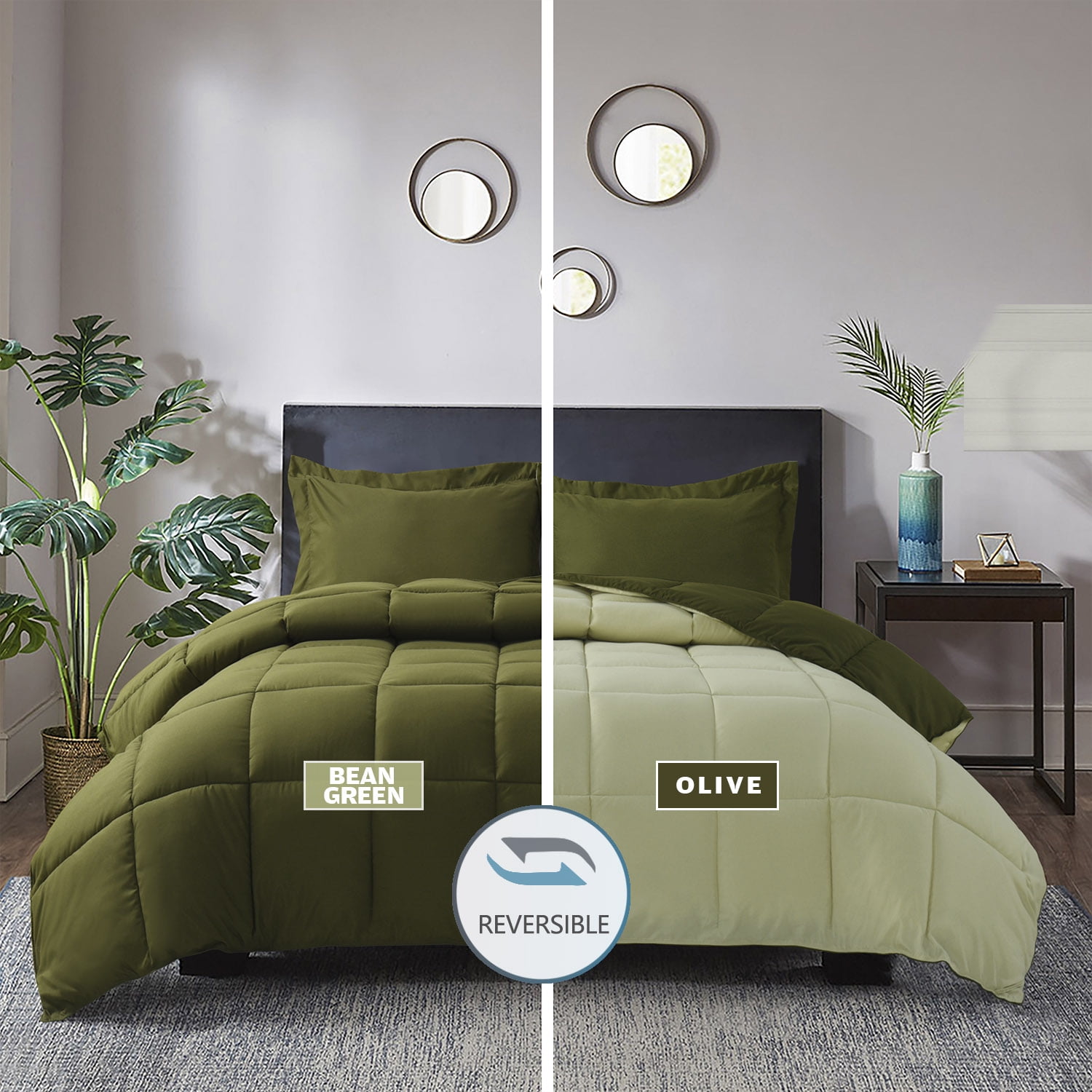 BednLinens 3 Piece Reversible Olive Down Alternative Comforter Set ...