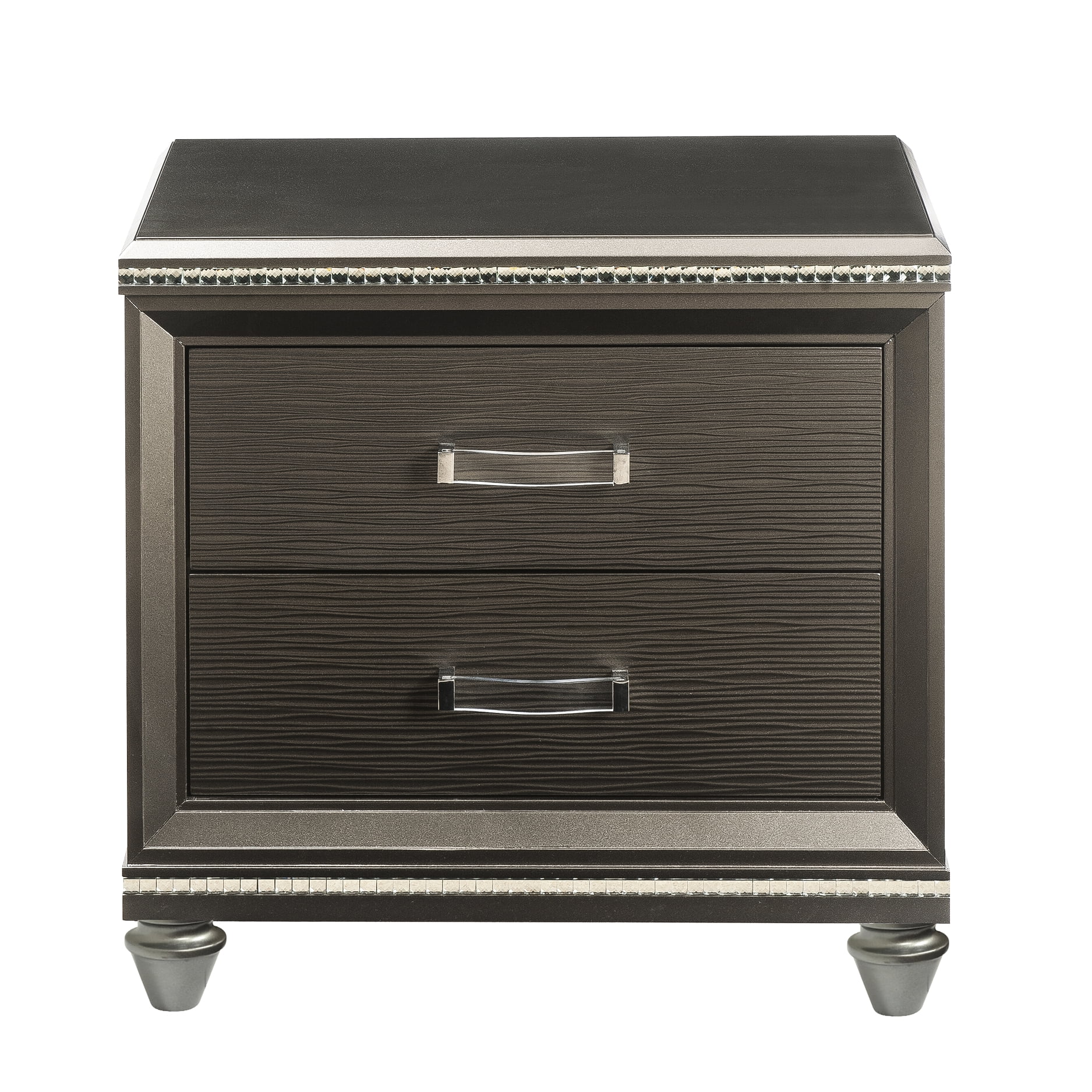 Bedroom 2 Dark Champagne Nightstand - Solid Wood & Front Smooth Metal ...