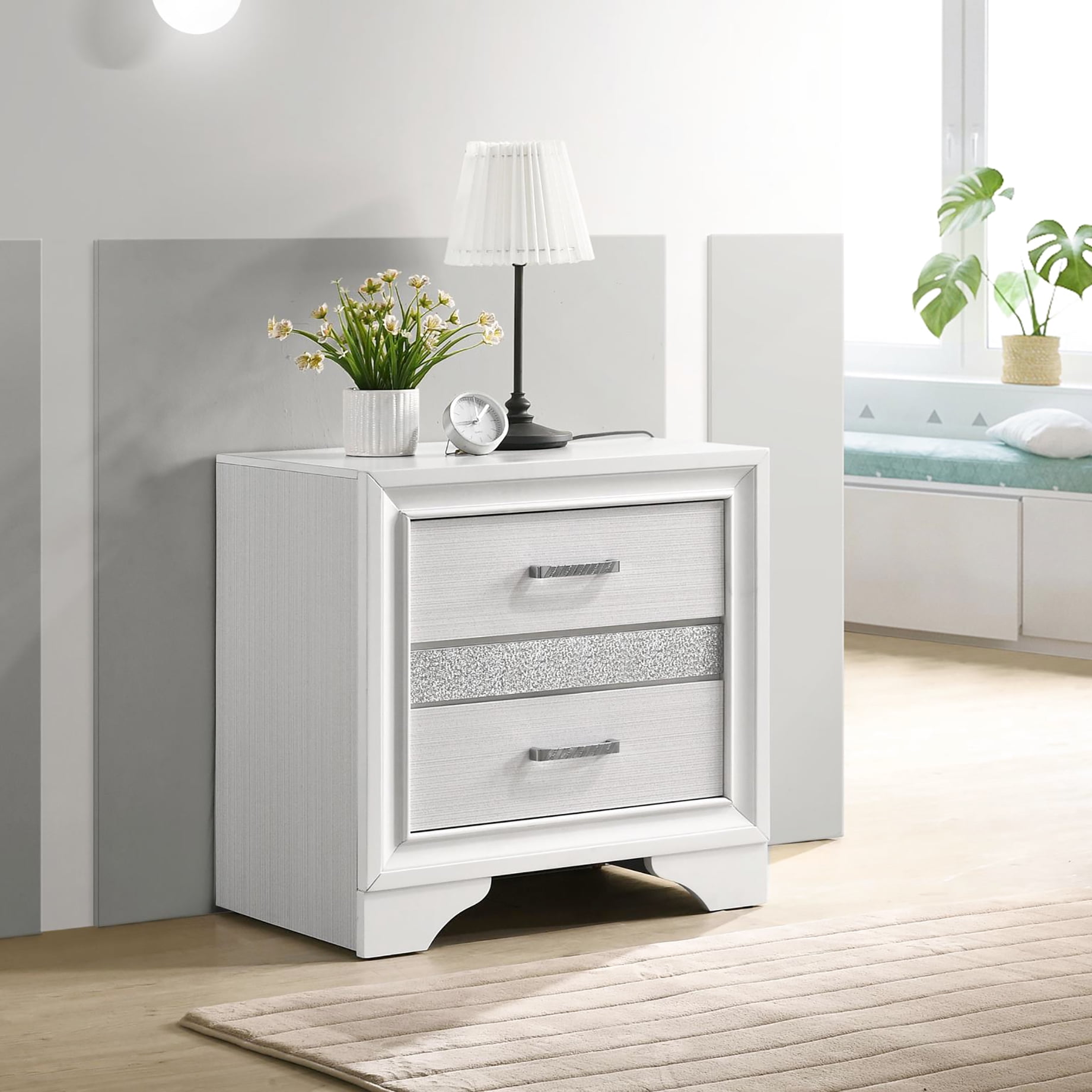 Bedroom 2 Nightstand With Concealed Area In White - Modern Contemporary ...