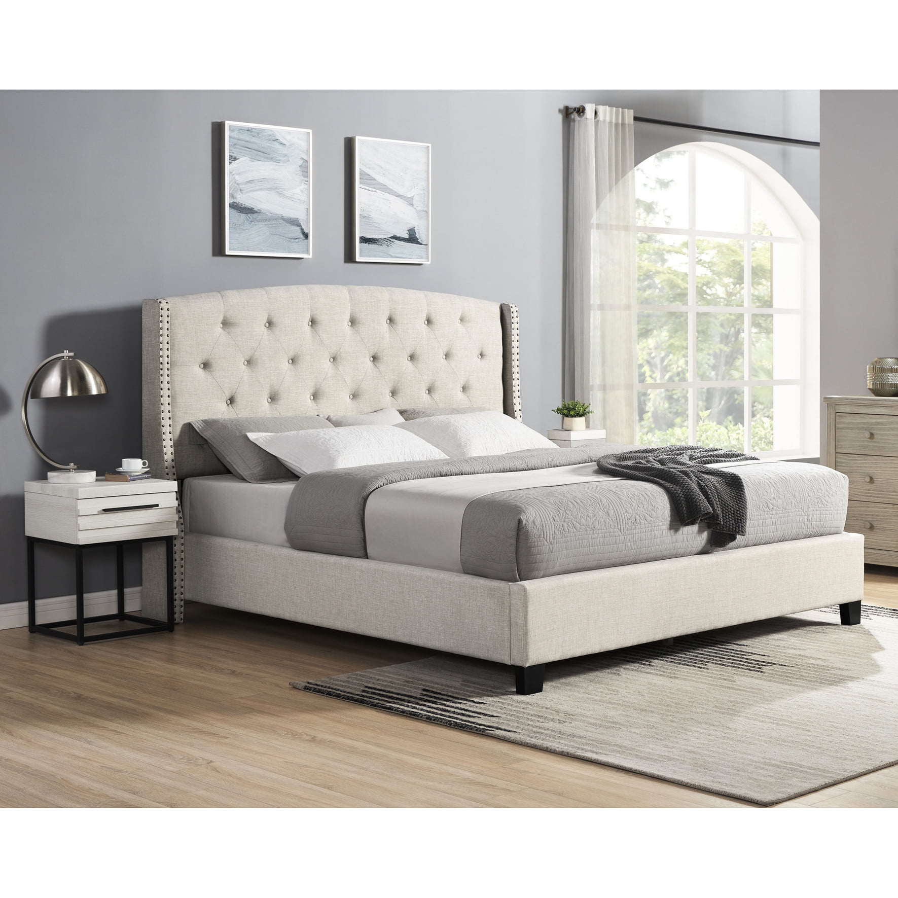 Bedroom 3 - Piece Upholstered Collection | Wingback Bed with Button ...