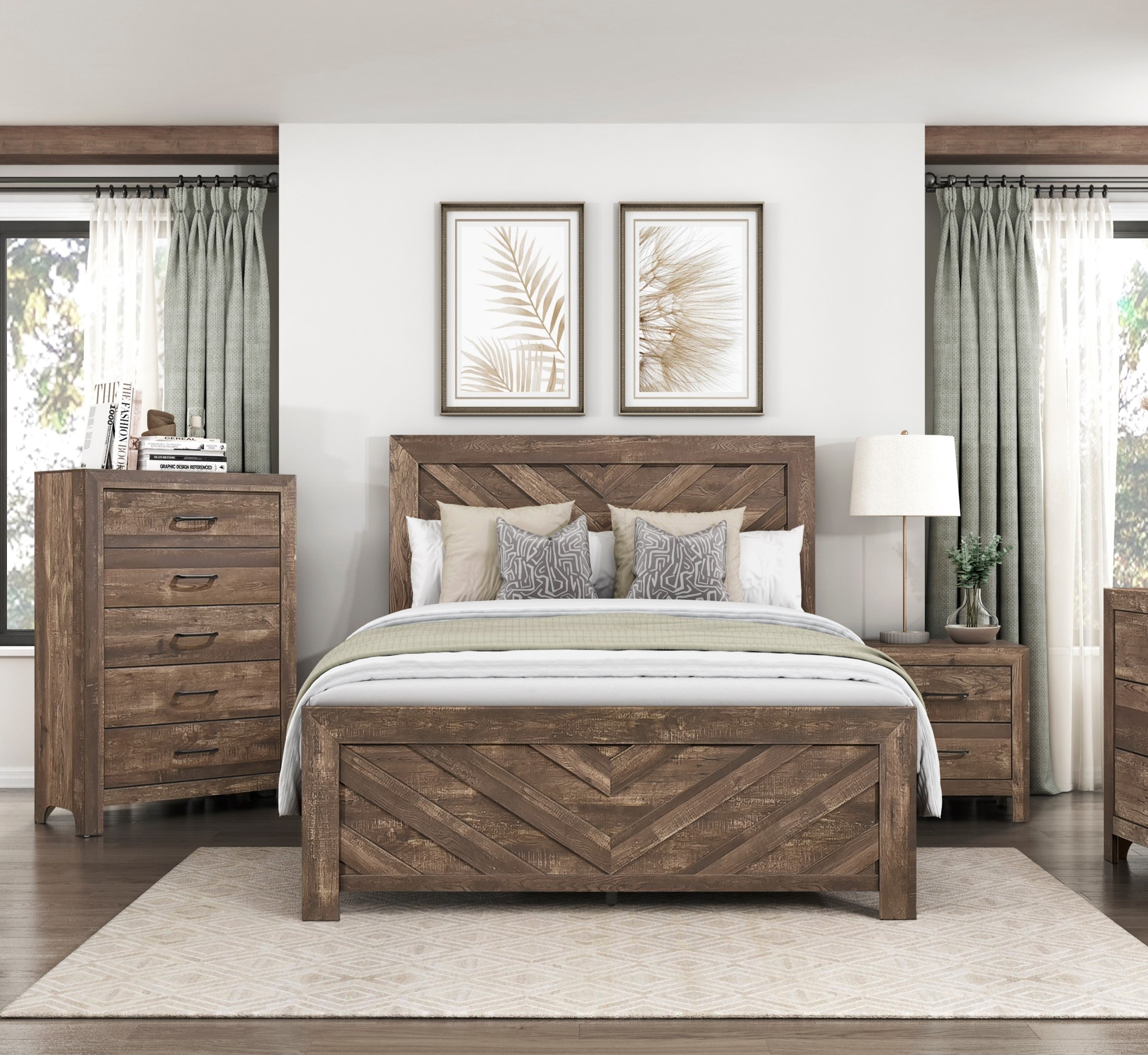 Bedroom 3pc Set King Bed Nightstand Chest Rustic Brown Finish Furniture ...
