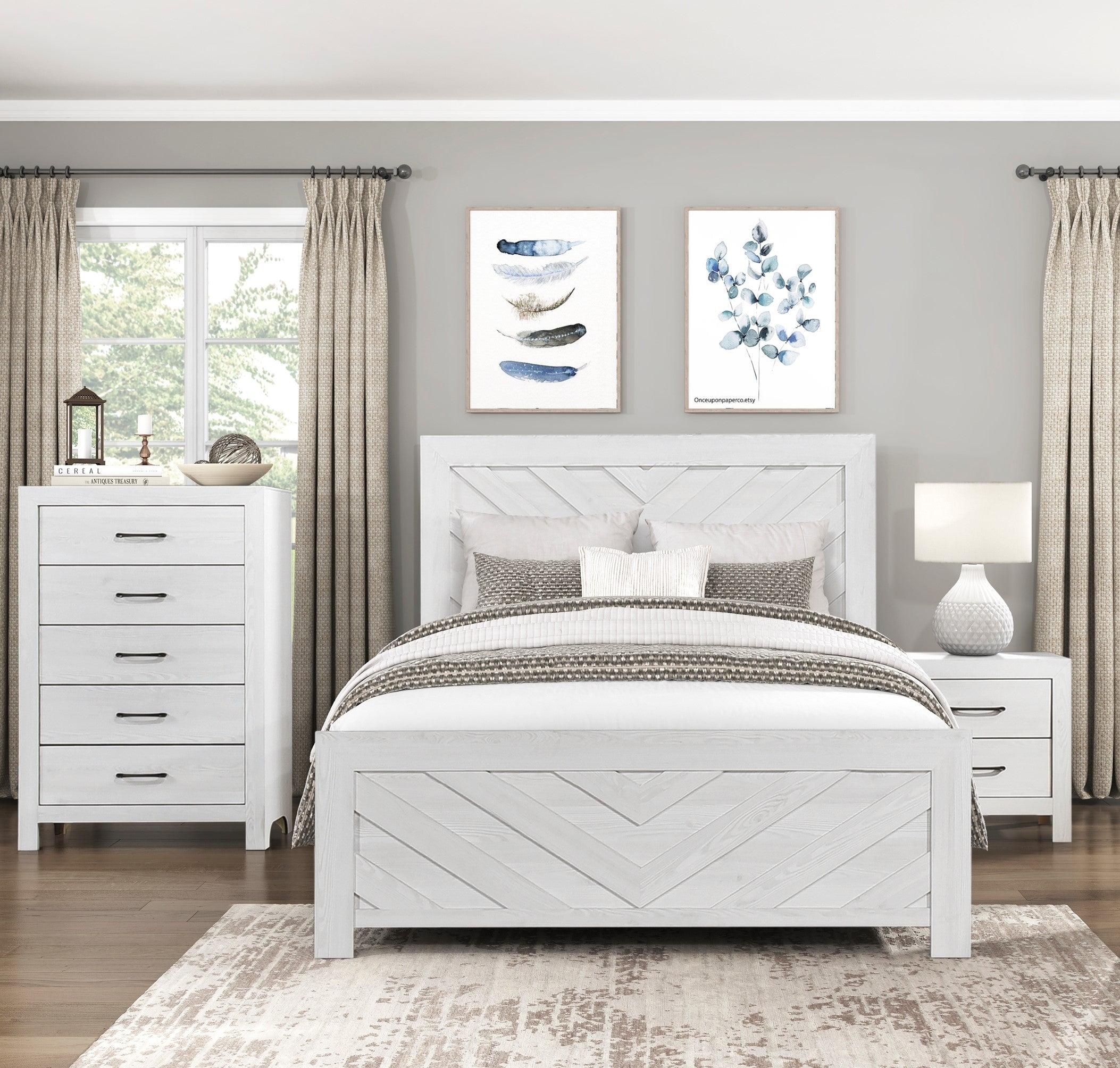 Bedroom 3pc Set King Bed Nightstand Chest White Finish Furniture ...