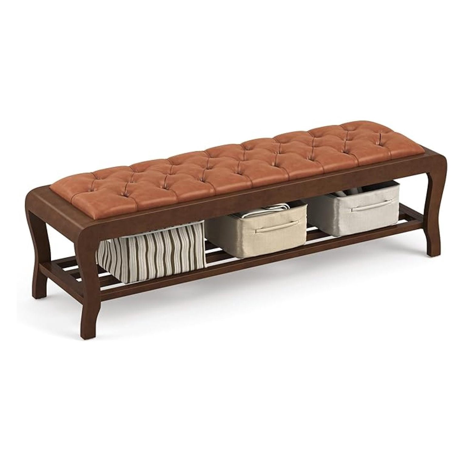 Bedroom , 59" End of Bed with Shelf, PU Leather Upholstered Entryway ...