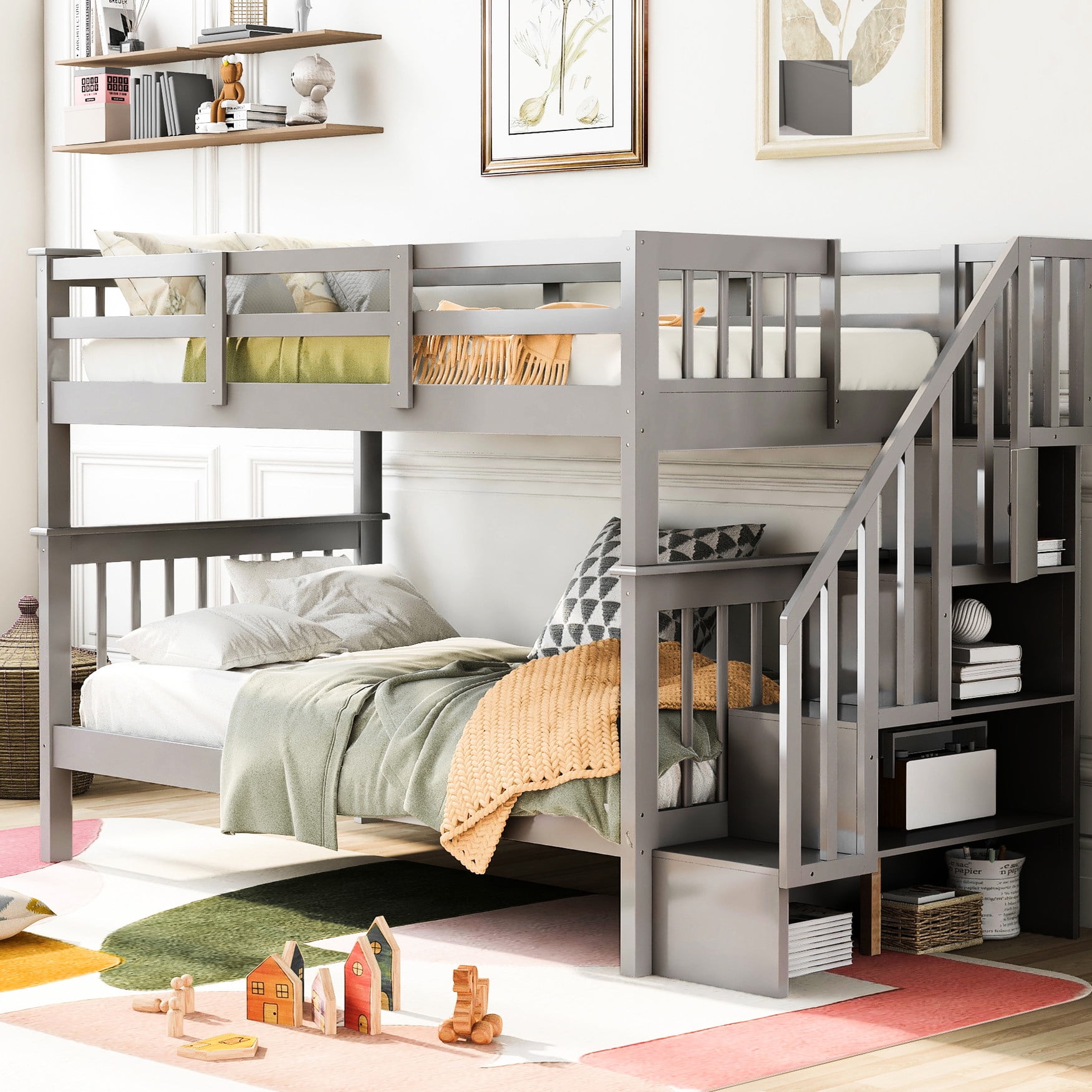 Bedroom And Dorm Twintwin Bunk Bed With Storage - Gray Contemporary ...