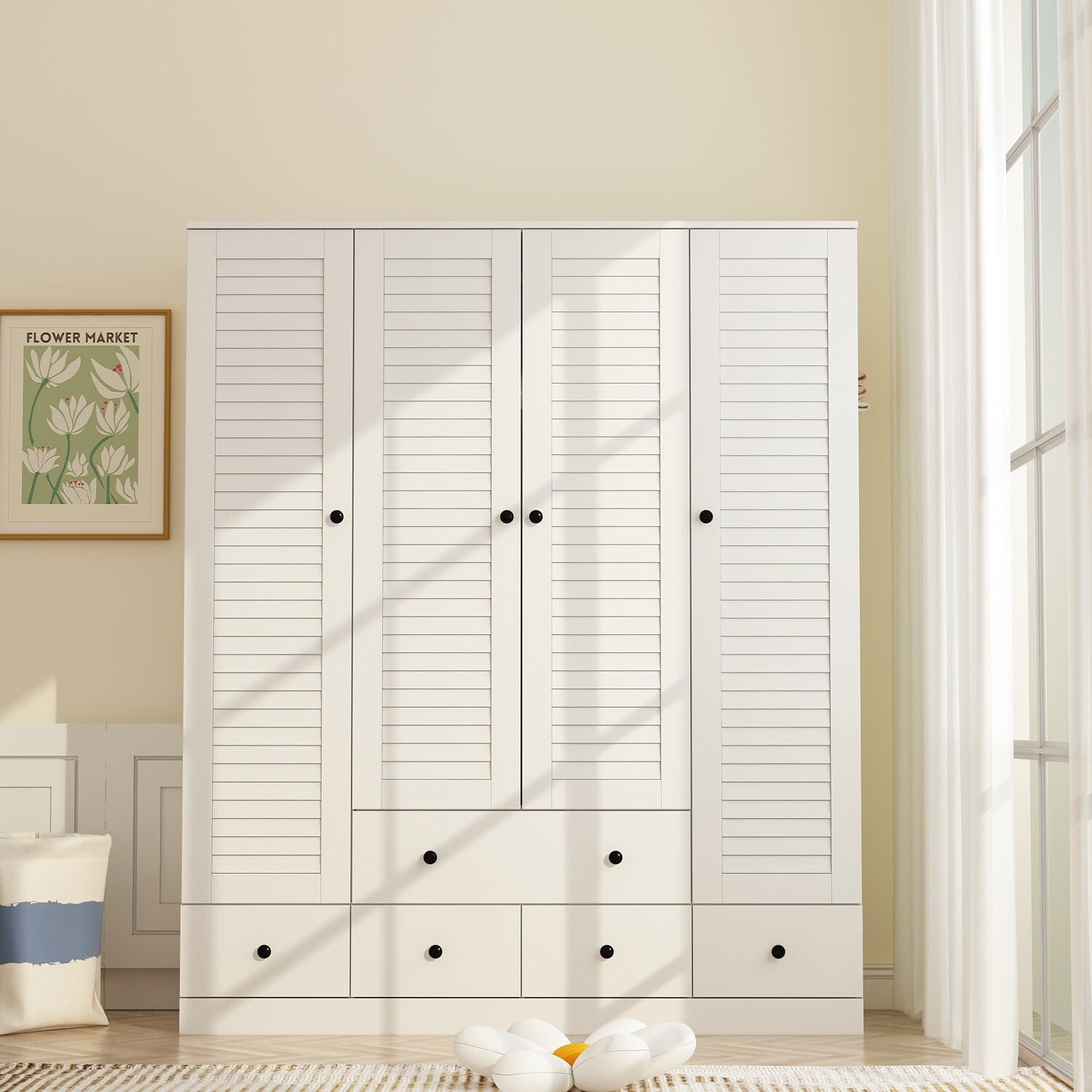 White Bedroom Armoire Closet with Clothing Rod and Drawer - Wardrobe ...