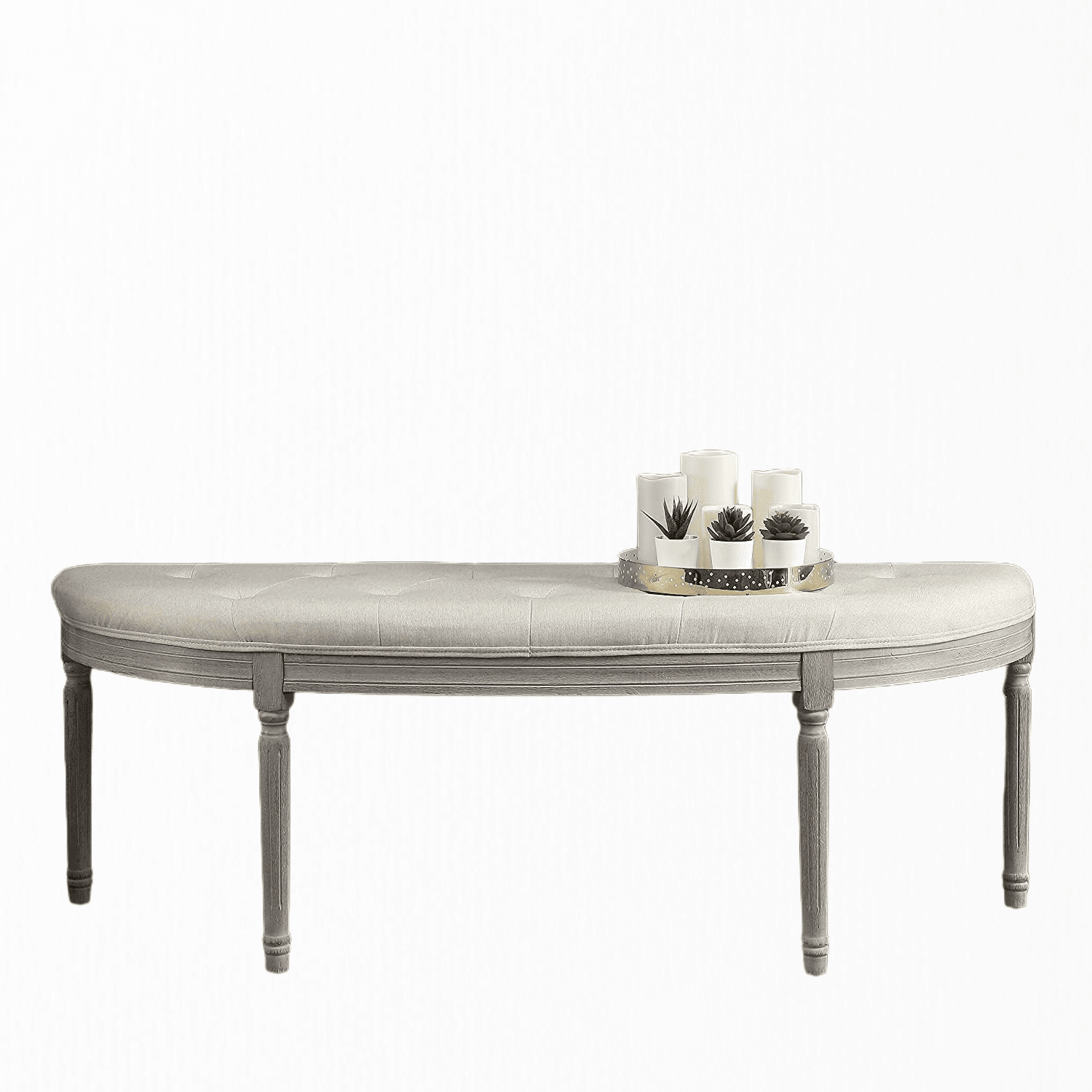 Bedroom Bench "Coastal Button Tufted Light Beige Upholstered Bench with ...