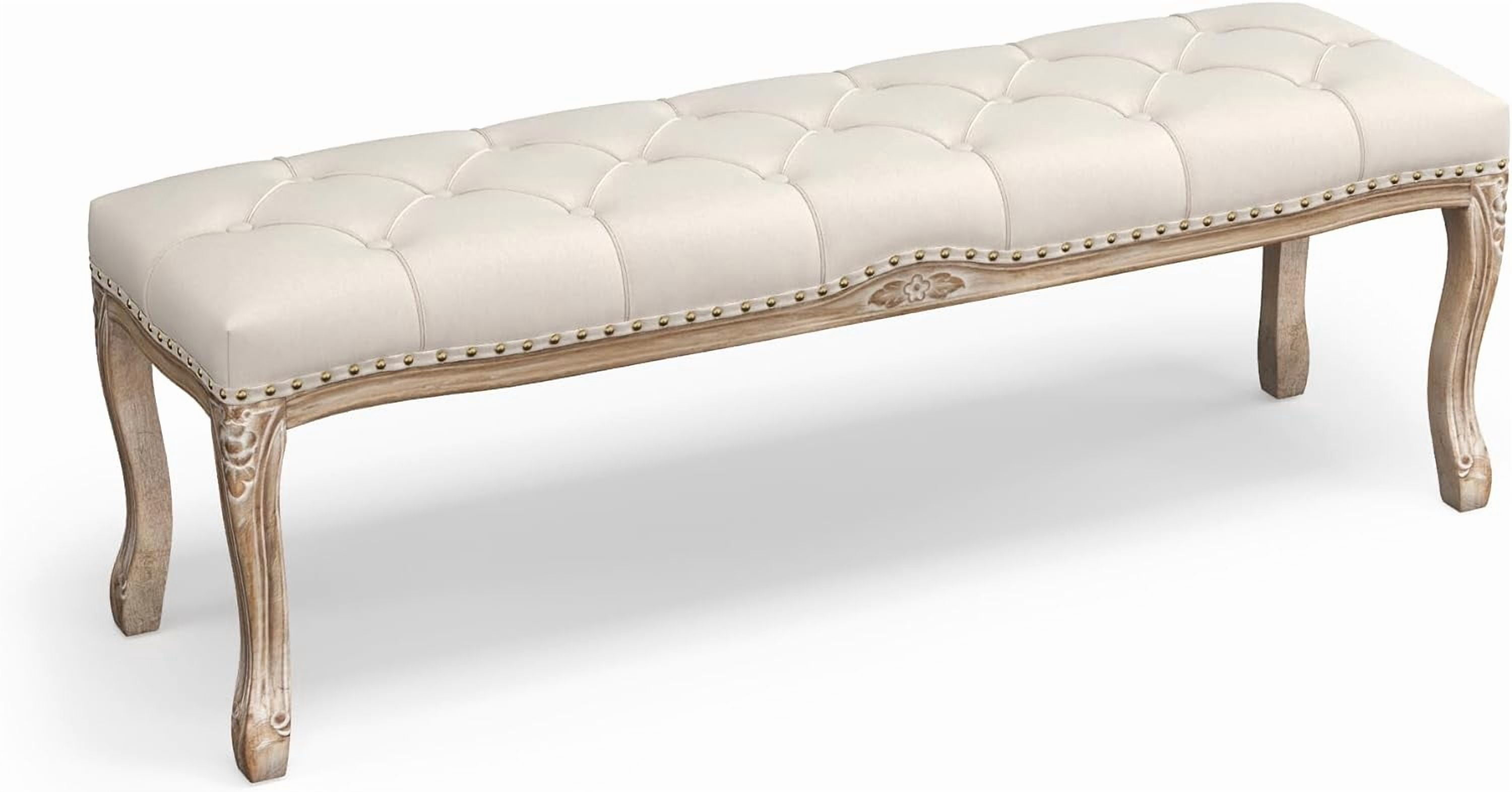 Bedroom Bench, French Vintage Tufted Entryway 52.5" Carving Upholstered ...