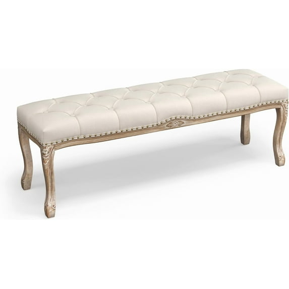 Bedroom Bench, French Vintage Tufted Entryway 52.5" Carving Upholstered ...